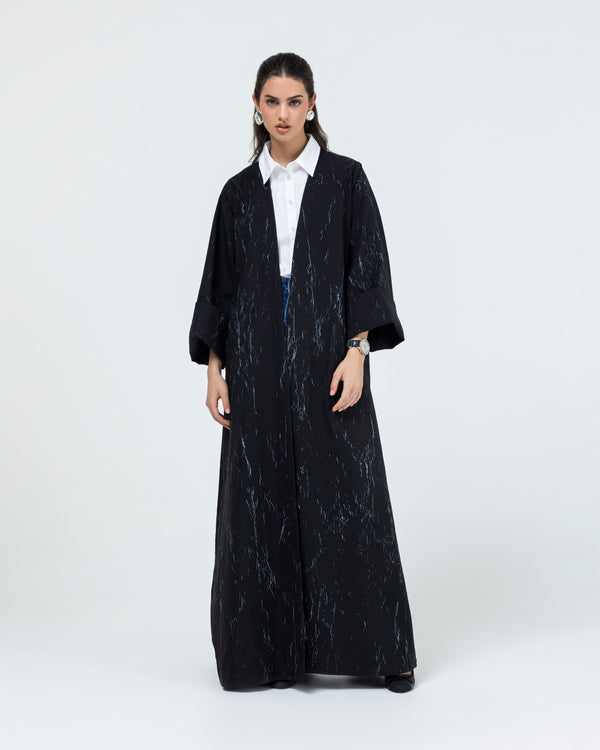 Classic abaya with folded sleeve cuff in crushed two toned light fabri ...